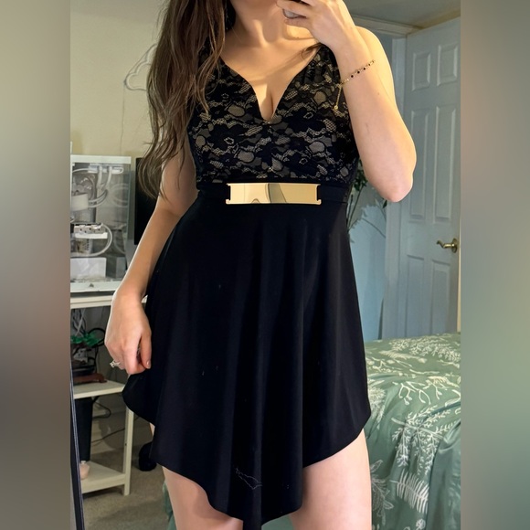 Papaya | Dresses | Papaya Black And Gold Fit And Flare Mini Dress ...